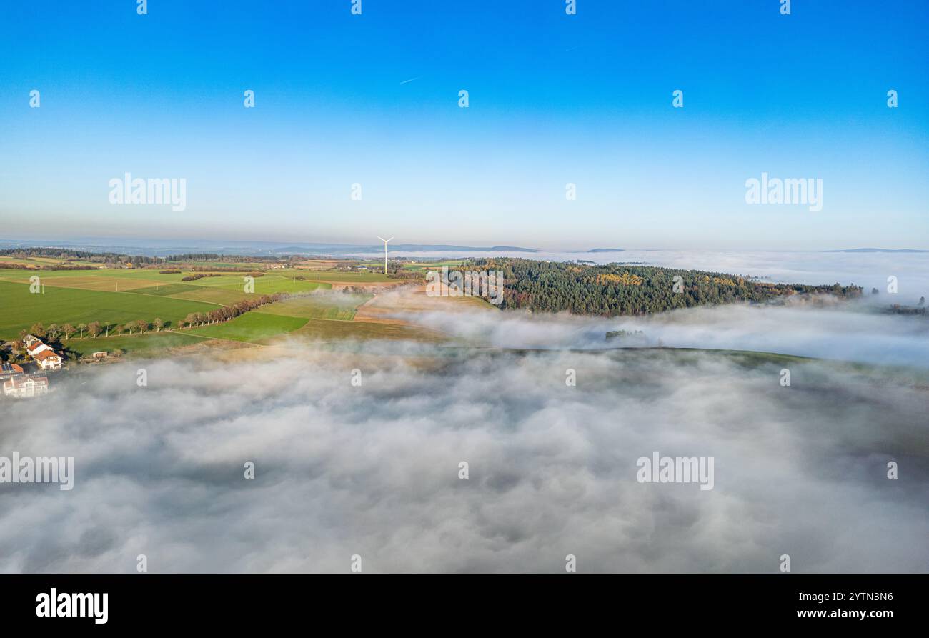 Bonndorf im Schwarzwald, Germany, 10th Nov 2024: Bird's eye view over ...