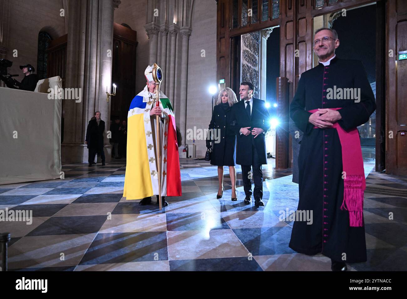 French President Emmanuel Macron, first lady Brigitte Macron and mayor ...