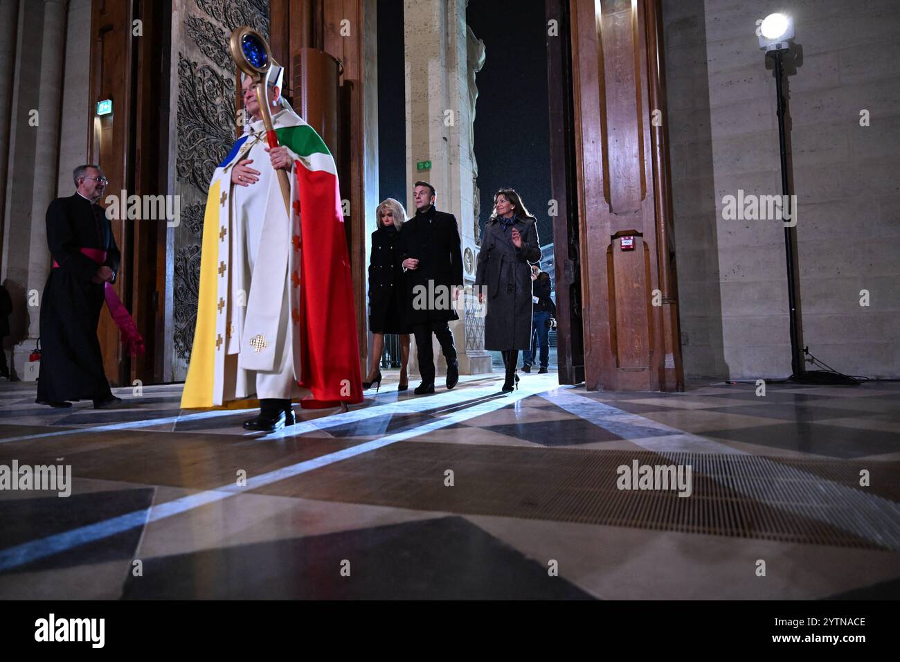 French President Emmanuel Macron, first lady Brigitte Macron and mayor ...