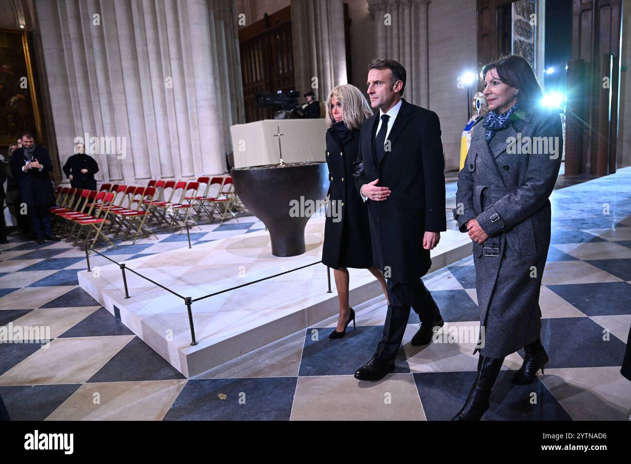 French President Emmanuel Macron, first lady Brigitte Macron and mayor ...