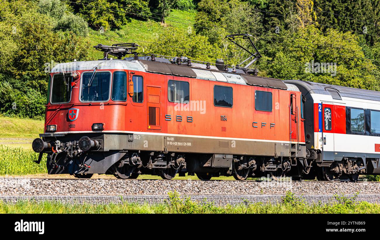 Eglisau, Switzerland, 11th Aug 2024: The iconic Swiss locomotive SBB Re ...