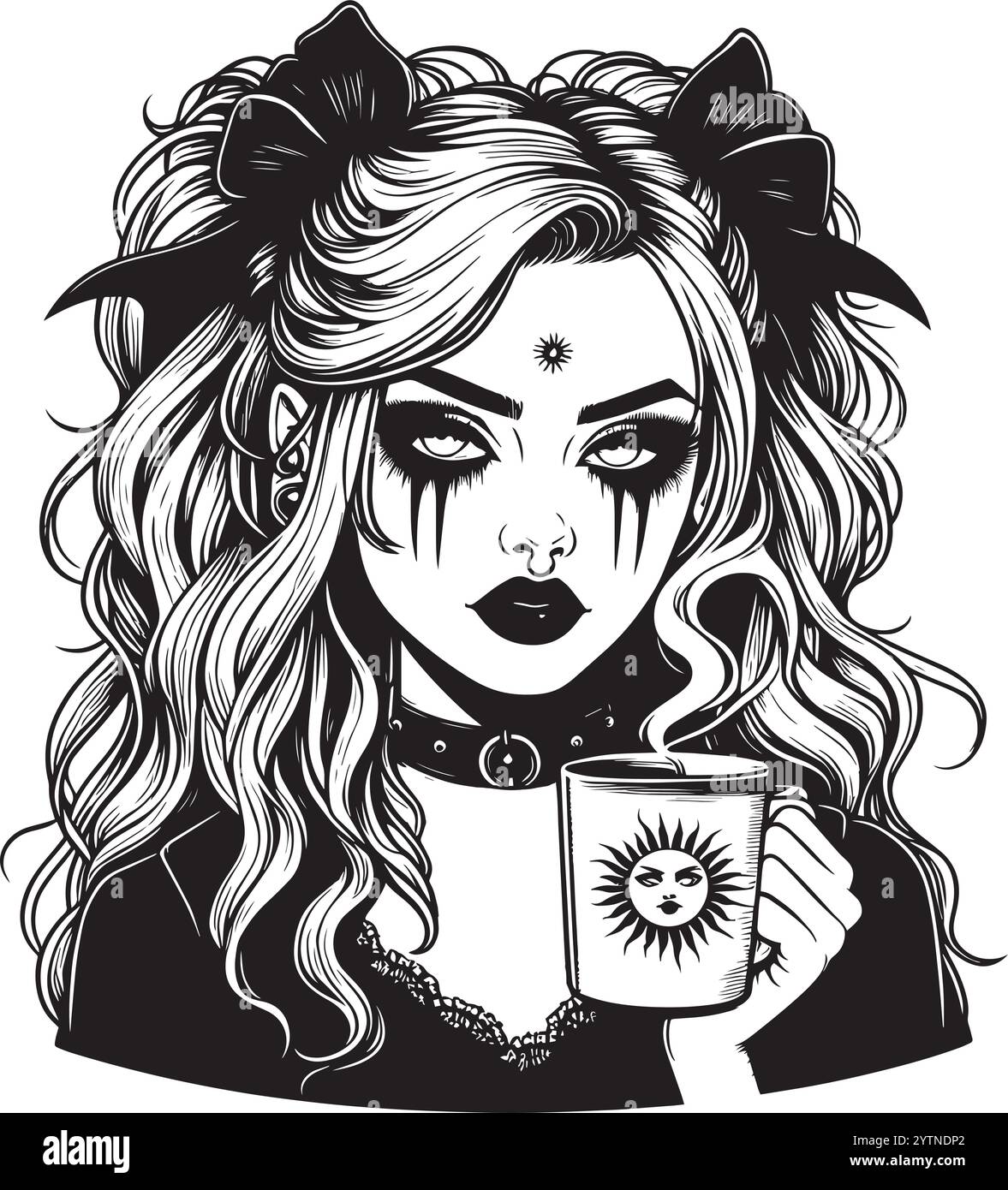Gothic girl portrait lineart vector transpatent background Stock Vector ...
