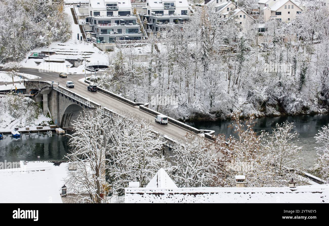 Eglisau, Switzerland, 22nd Nov 2024: Traffic is running again over the ...