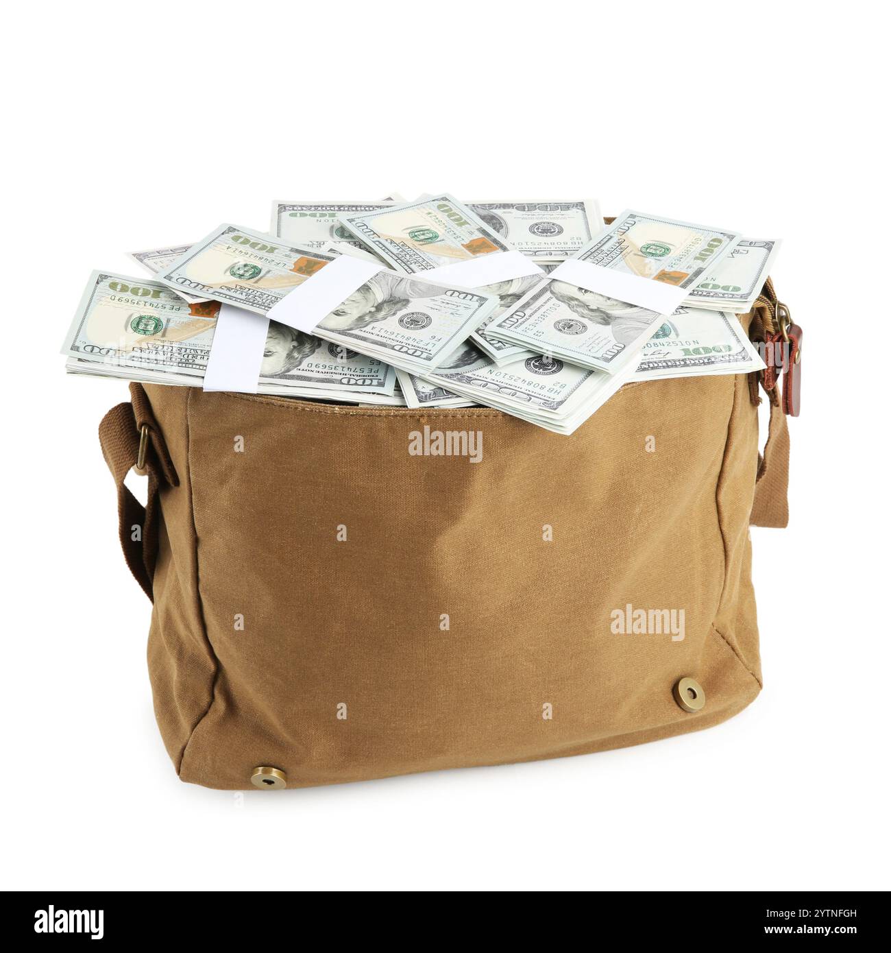 Dollar banknotes in bag isolated on white Stock Photo - Alamy