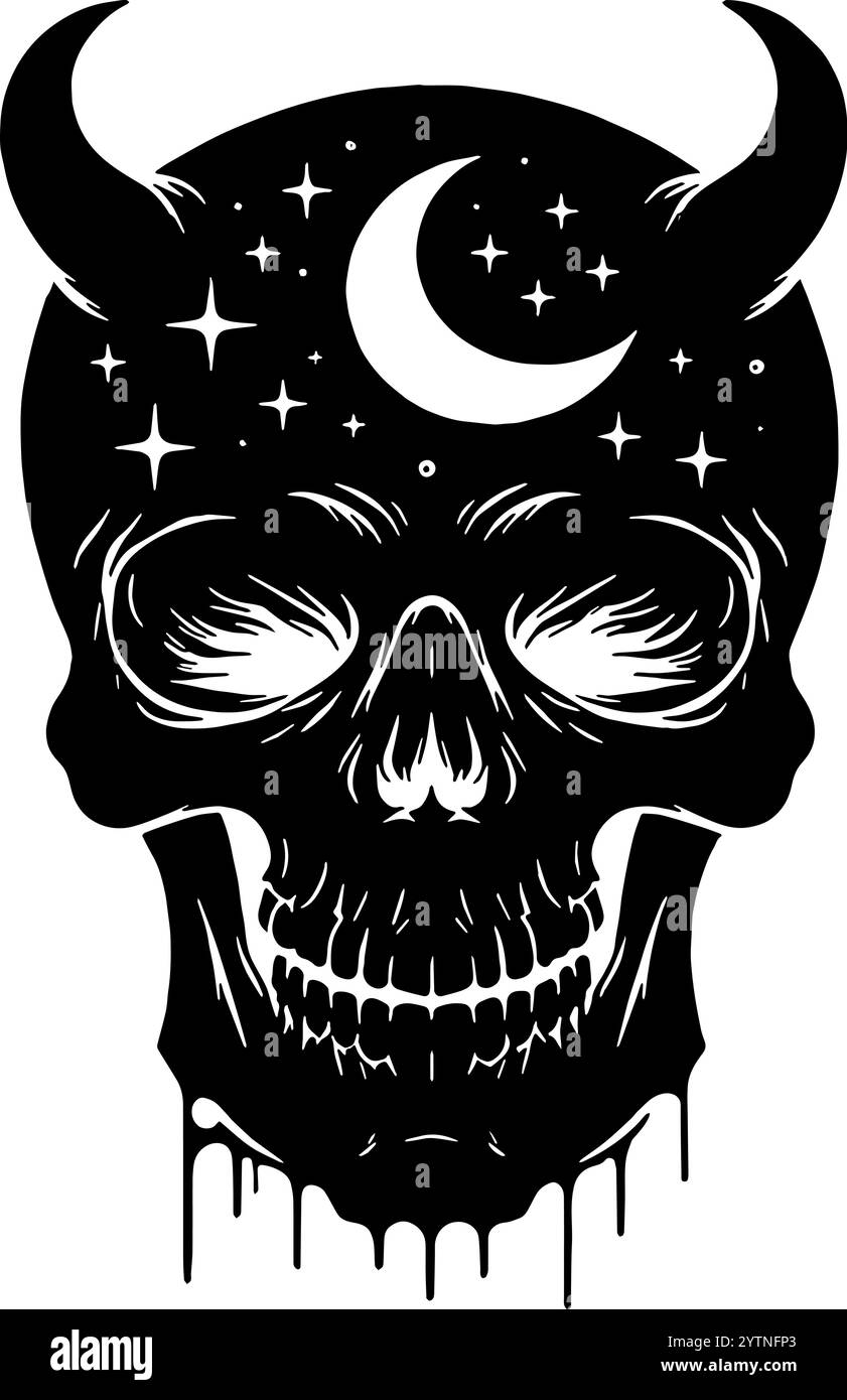 Halloween night stars and moon vector skull transparent background ...