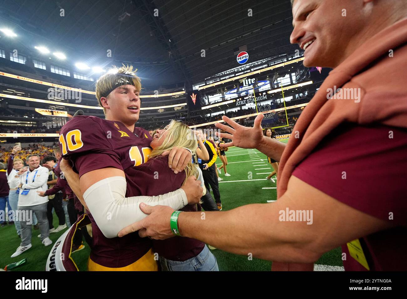 Arizona State quarterback Sam Leavitt (10) celebrates with his mother ...