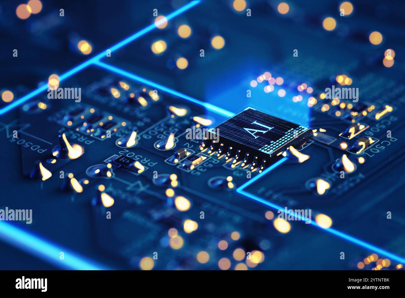 Artificial intelligence. Electronic chip with AI abbreviation on ...
