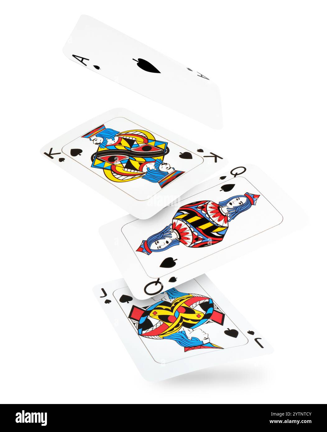Playing cards of spades suit in air on white background. Poker game ...