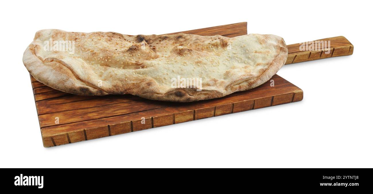 One delicious stuffed calzone isolated on white Stock Photo - Alamy