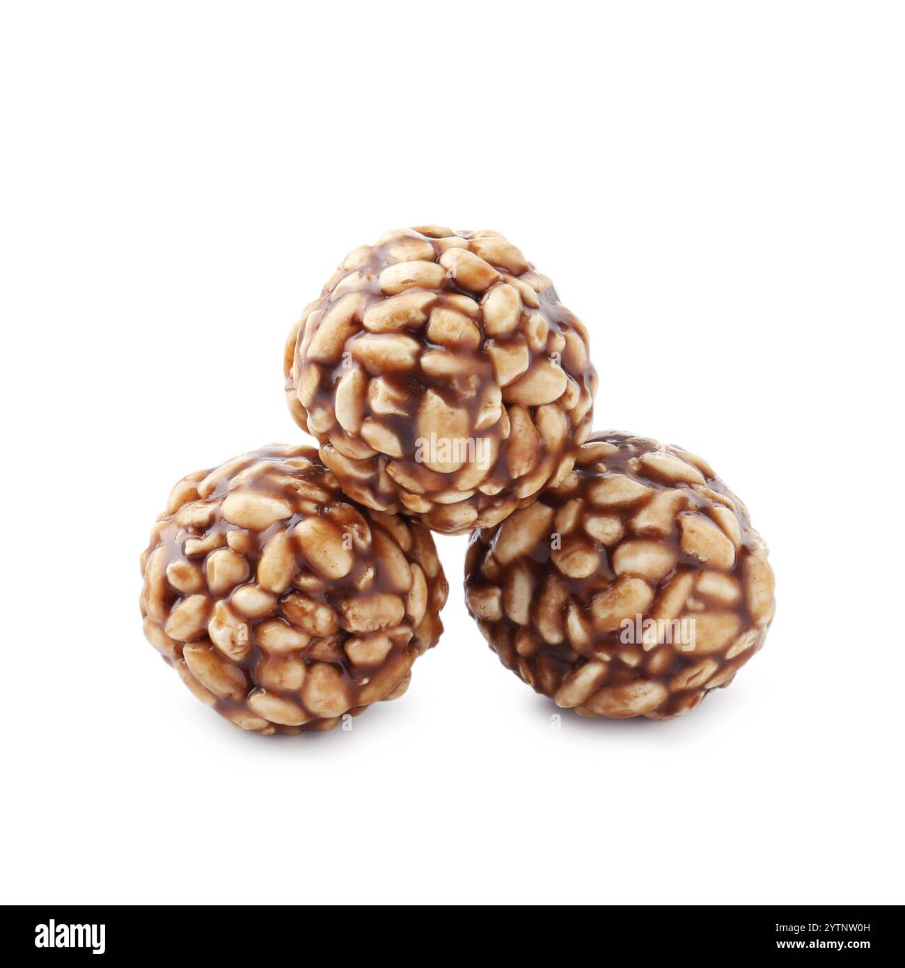 Delicious chocolate puffed rice balls isolated on white Stock Photo - Alamy