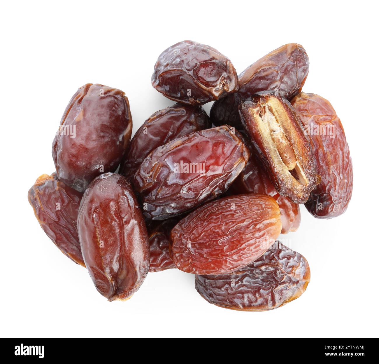 Many tasty dried dates isolated on white, top view Stock Photo - Alamy