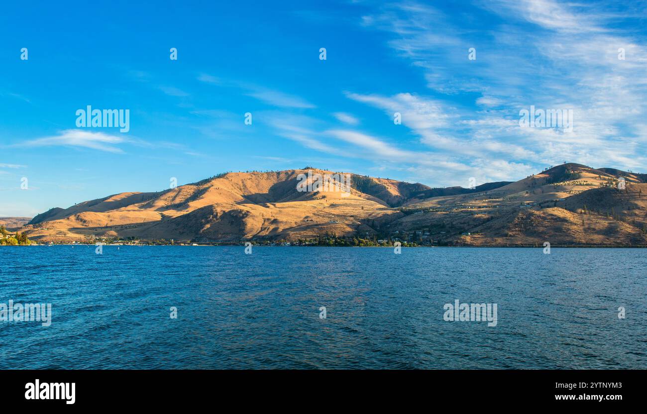 Panoramic View of Chelan Butte from Lake Chelan, Washington Stock Photo ...