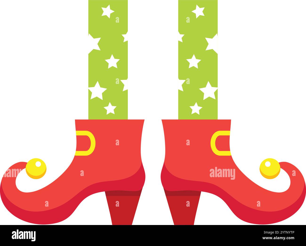 Christmas elf legs wearing green tights with white stars and red jester ...