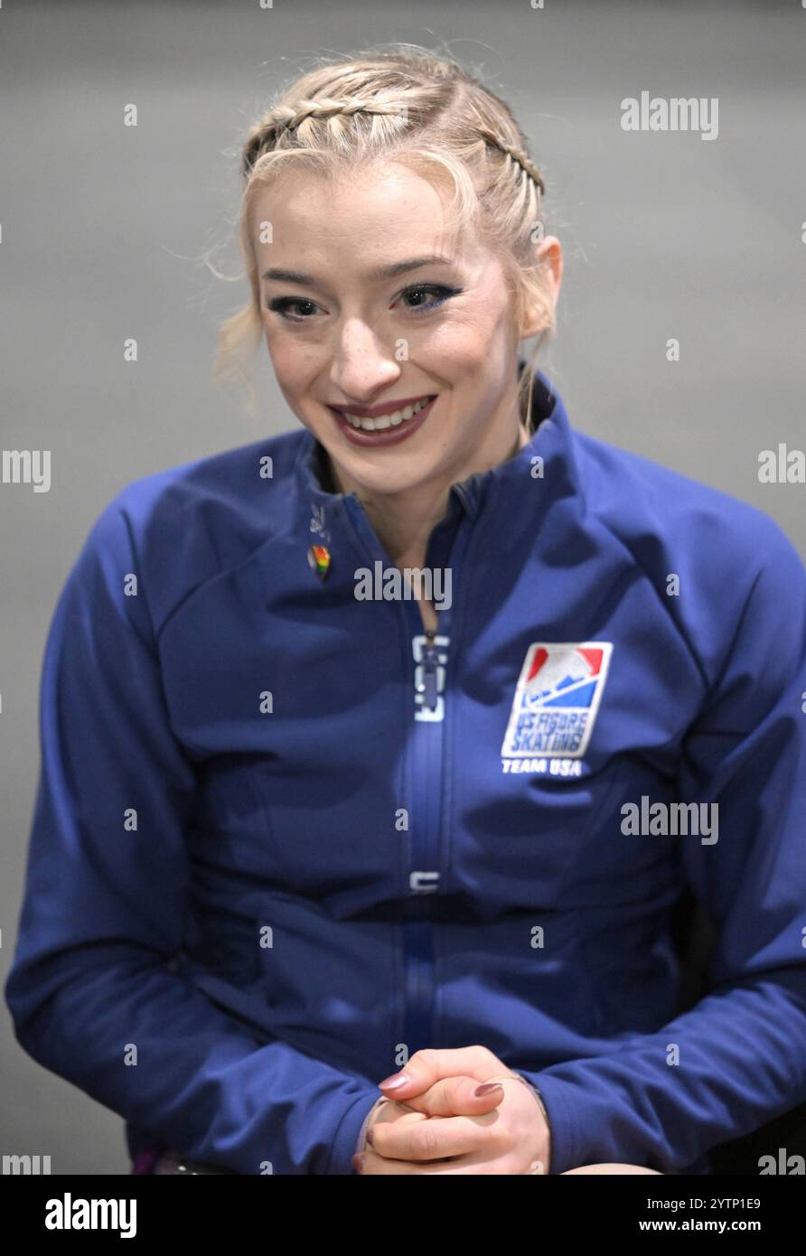 Amber GLENN of United States speaks during an interview during ISU ...