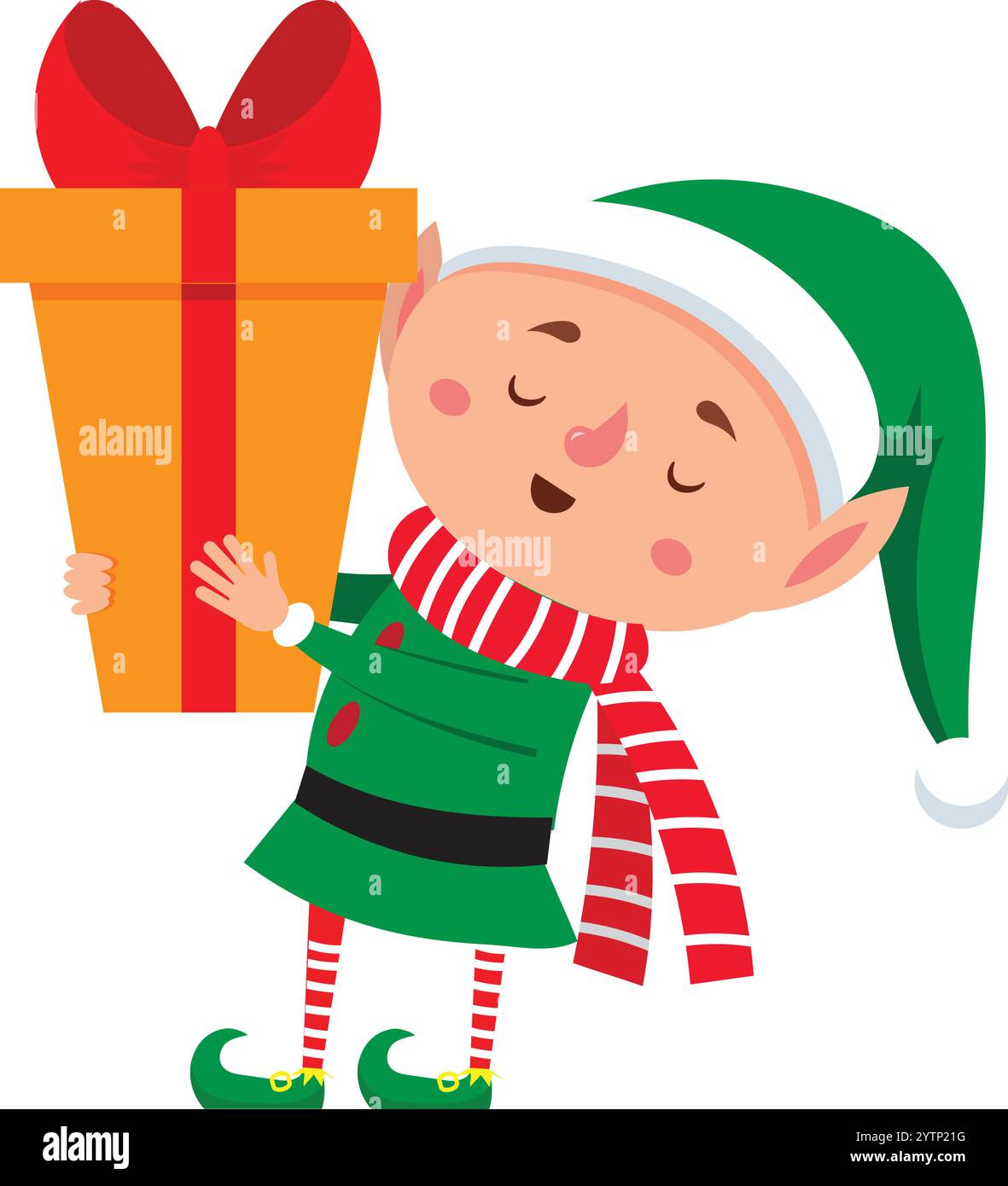 Happy christmas elf wearing green clothes and red and white striped ...