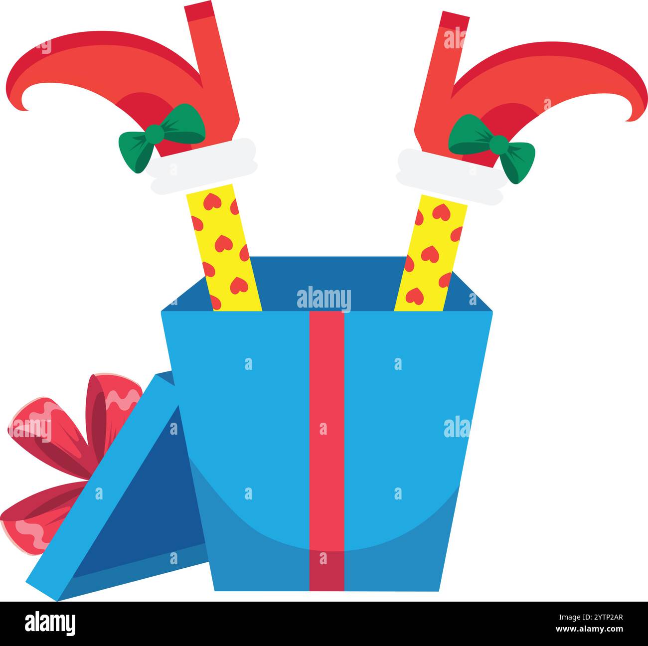 Christmas elf legs with yellow and red tights and curly shoes are ...