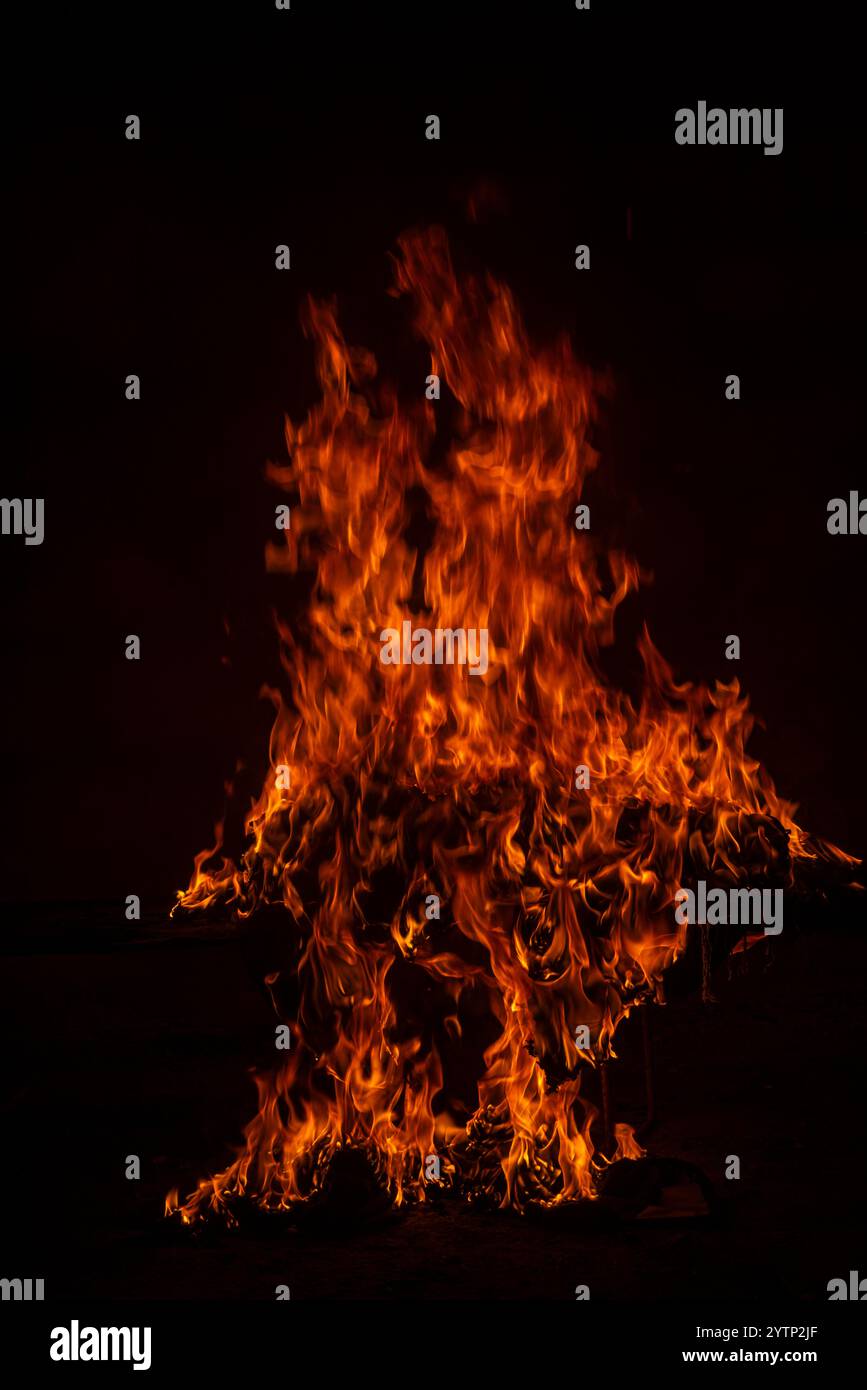 Fire flames on black background. Fire sparks background. Abstract dark ...