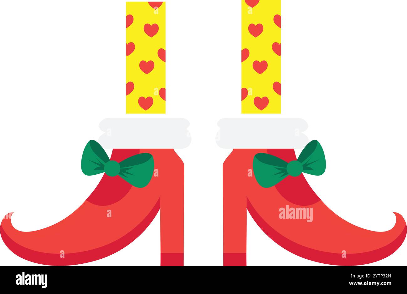 Christmas elf shoes with green ribbon and yellow socks with hearts ...