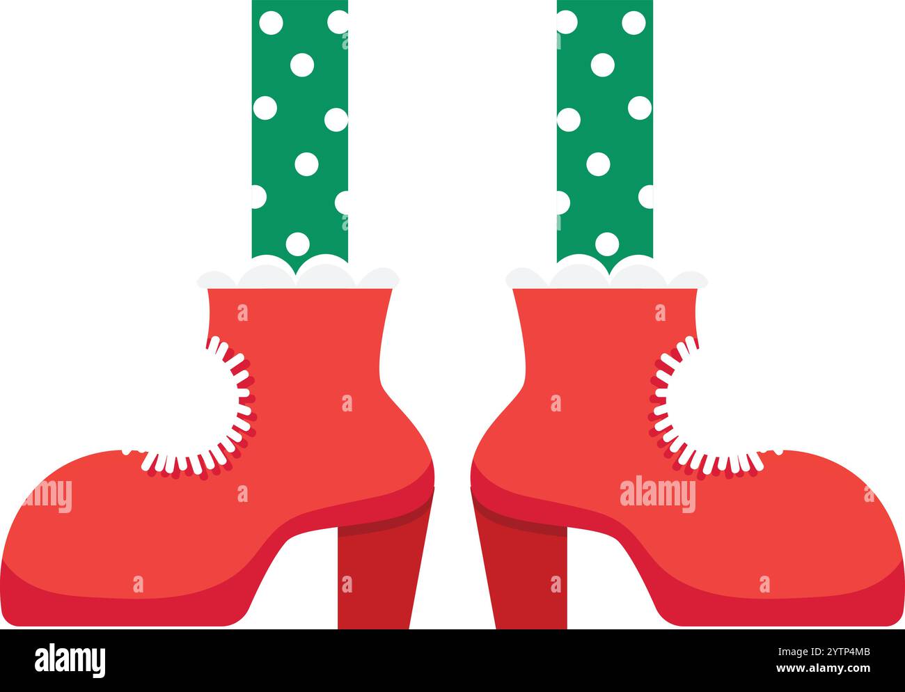 Christmas elf legs wearing red high heel boots with white fur trim and ...