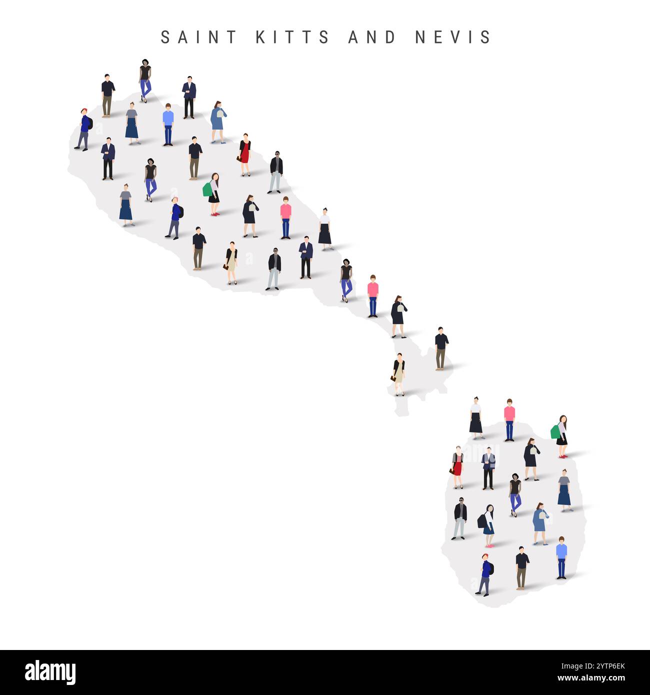 Saint Kitts and Nevis population map. Large group of people in a shape ...