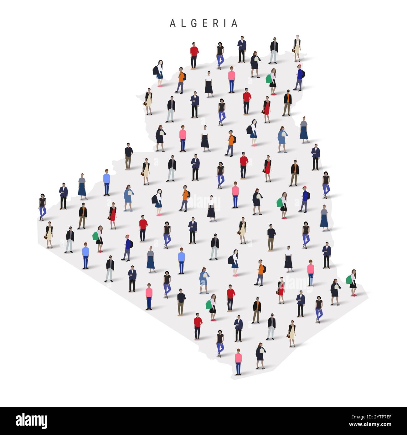 Algeria population map. Large group of people in a shape of Algerian ...
