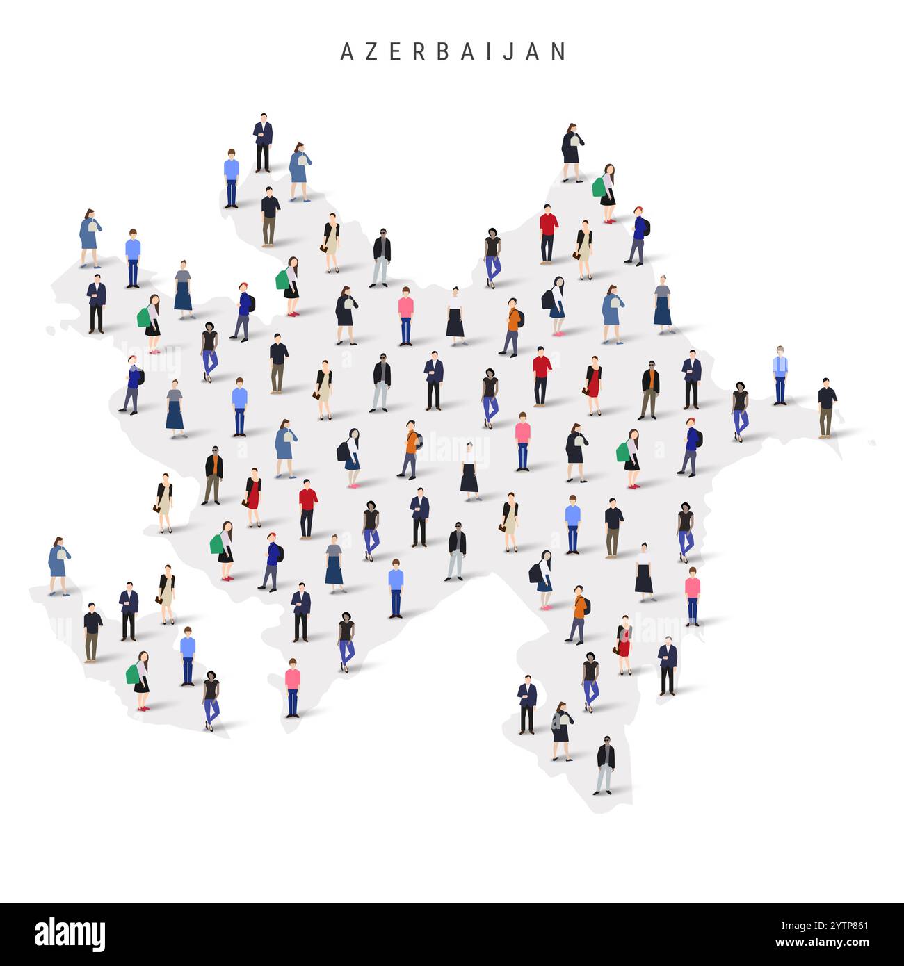 Azerbaijan population map. Large group of people in a shape of Azerbaijani map. Flat vector ...