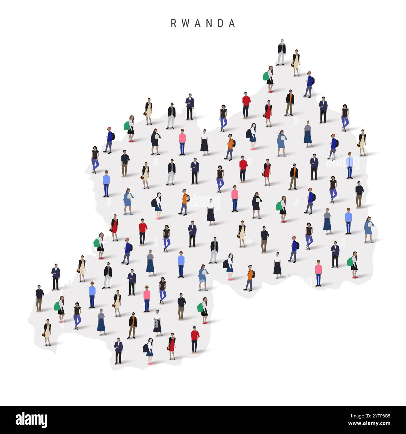 Rwanda population map. Large group of people in a shape of Rwandan map ...
