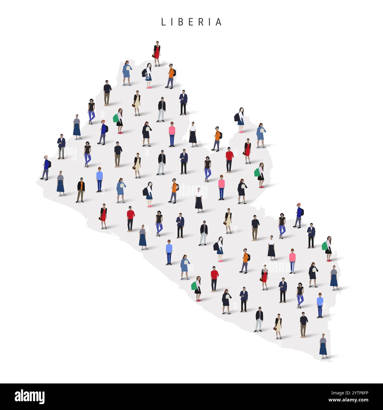 Liberia population map. Large group of people in a shape of Liberian map. Flat vector ...