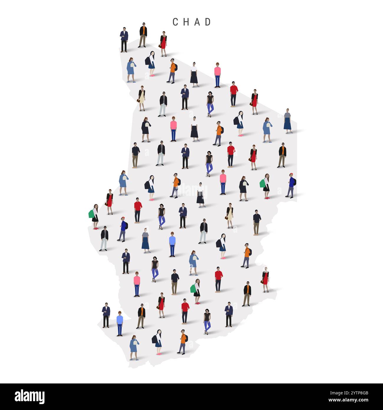 Chad population map. Large group of people in a shape of Chadian map ...