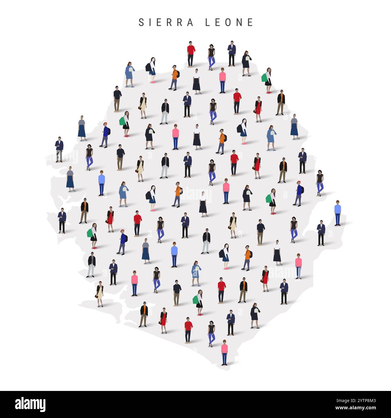 Sierra Leone population map. Large group of people in a shape of Salone ...