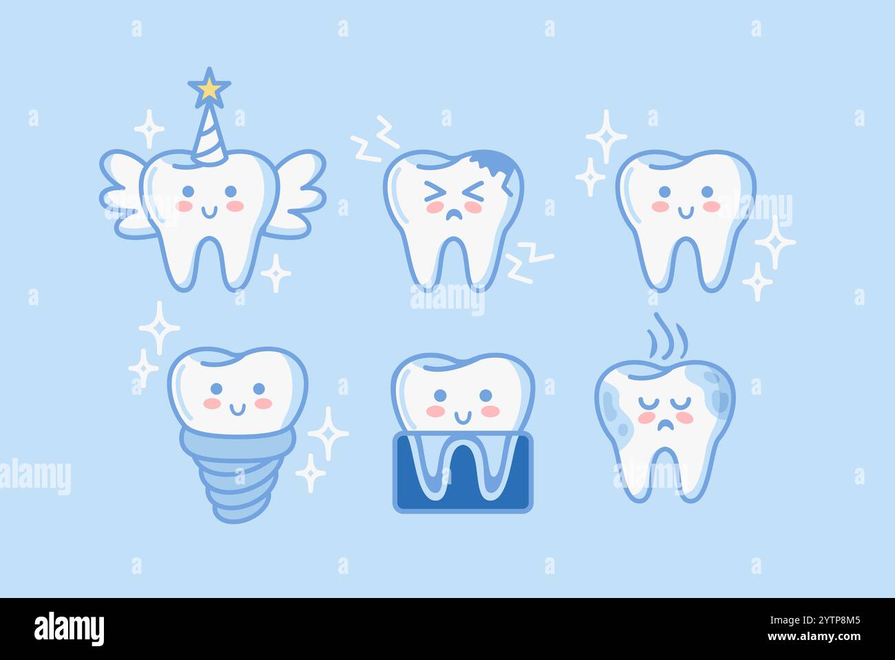 Teeth, a set of cute characters in kawaii style. Tooth fairy, x-ray ...