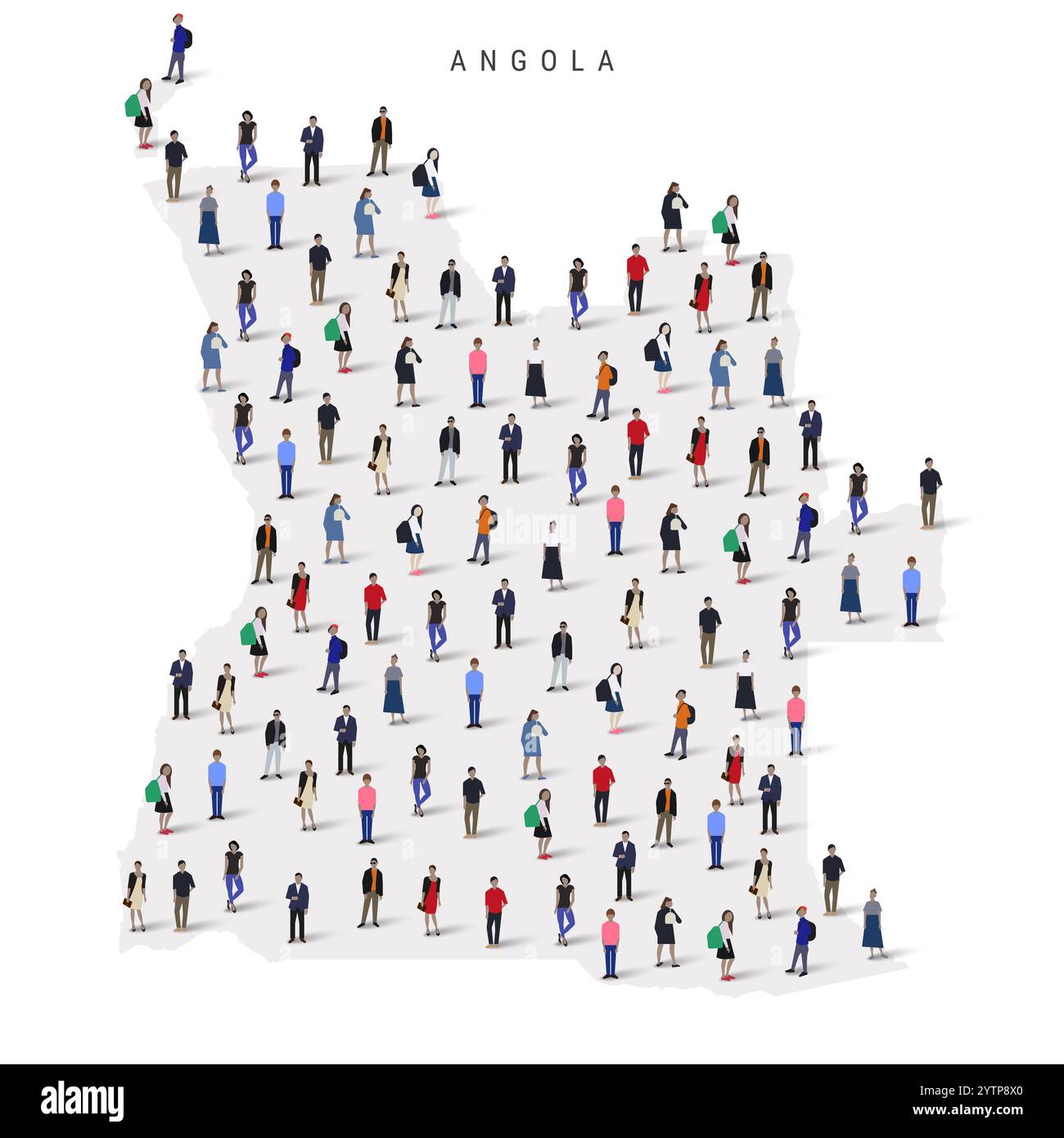 Angola population map. Large group of people in a shape of Angolan map ...