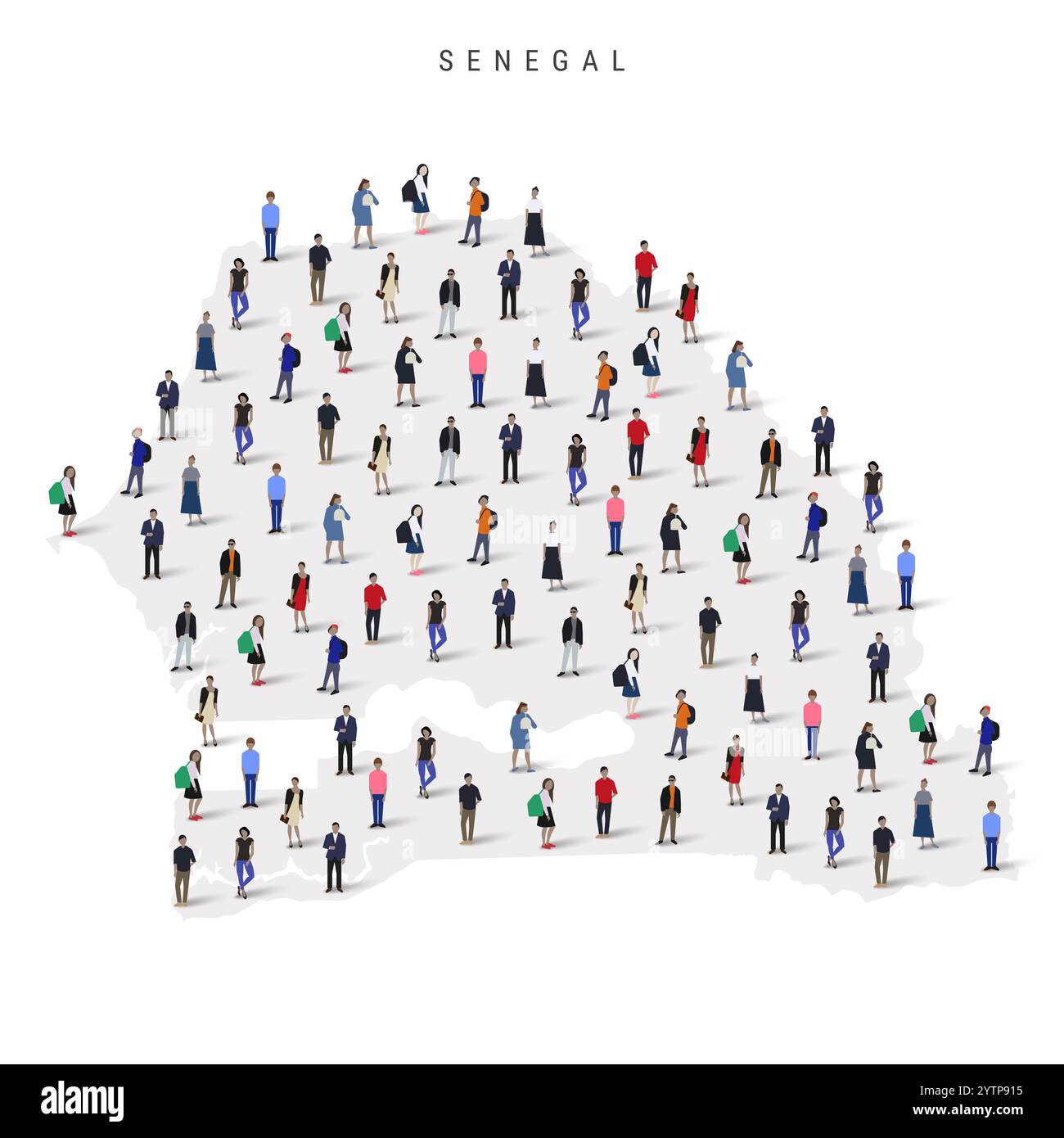Senegal population map. Large group of people in a shape of Senegalese map. Flat vector ...