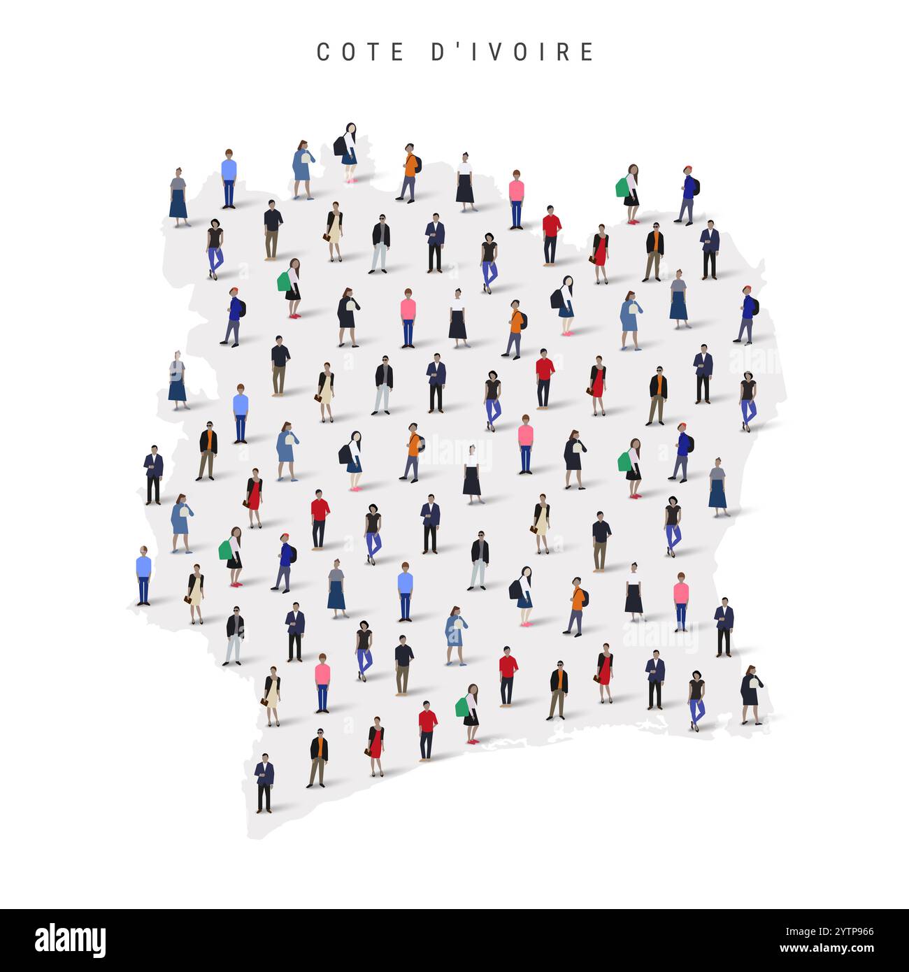 Cote dIvoire population map. Large group of people in a shape of Ivory ...