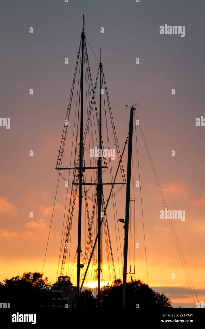 Boat Mast Rigging at Sunrise Stock Photo - Alamy