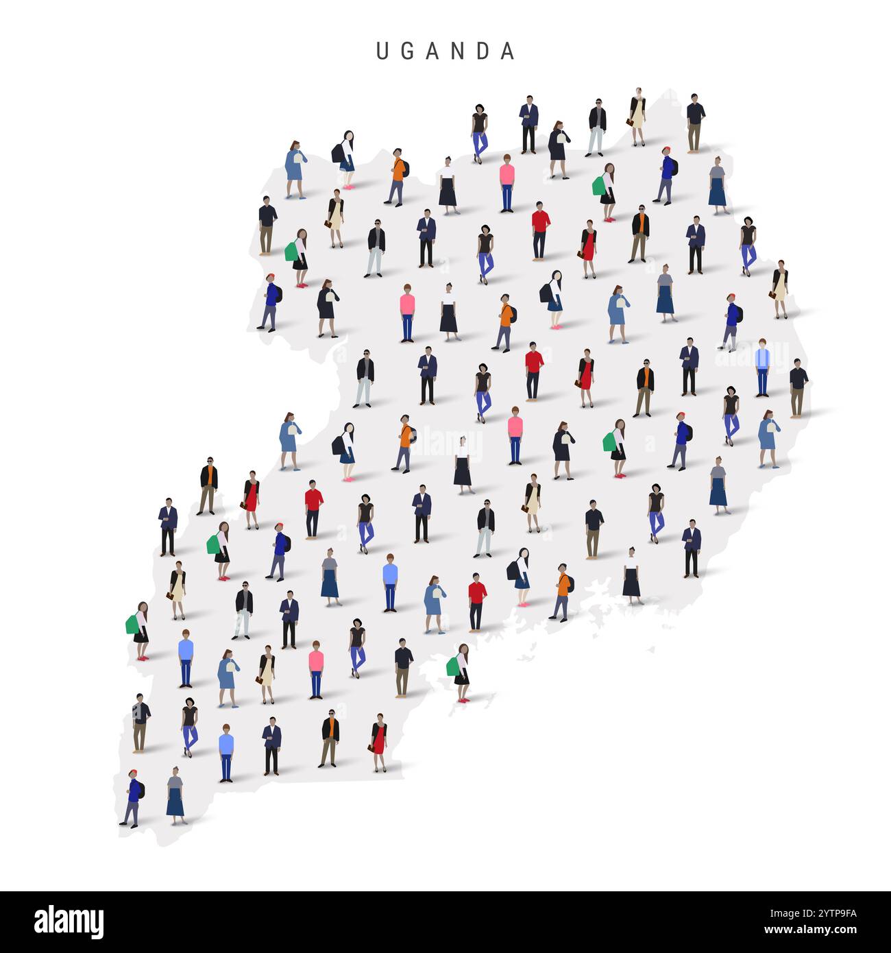 Uganda population map. Large group of people in a shape of Ugandan map ...