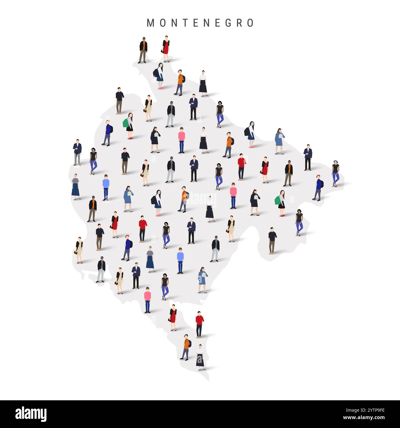 Montenegro population map. Large group of people in a shape of ...