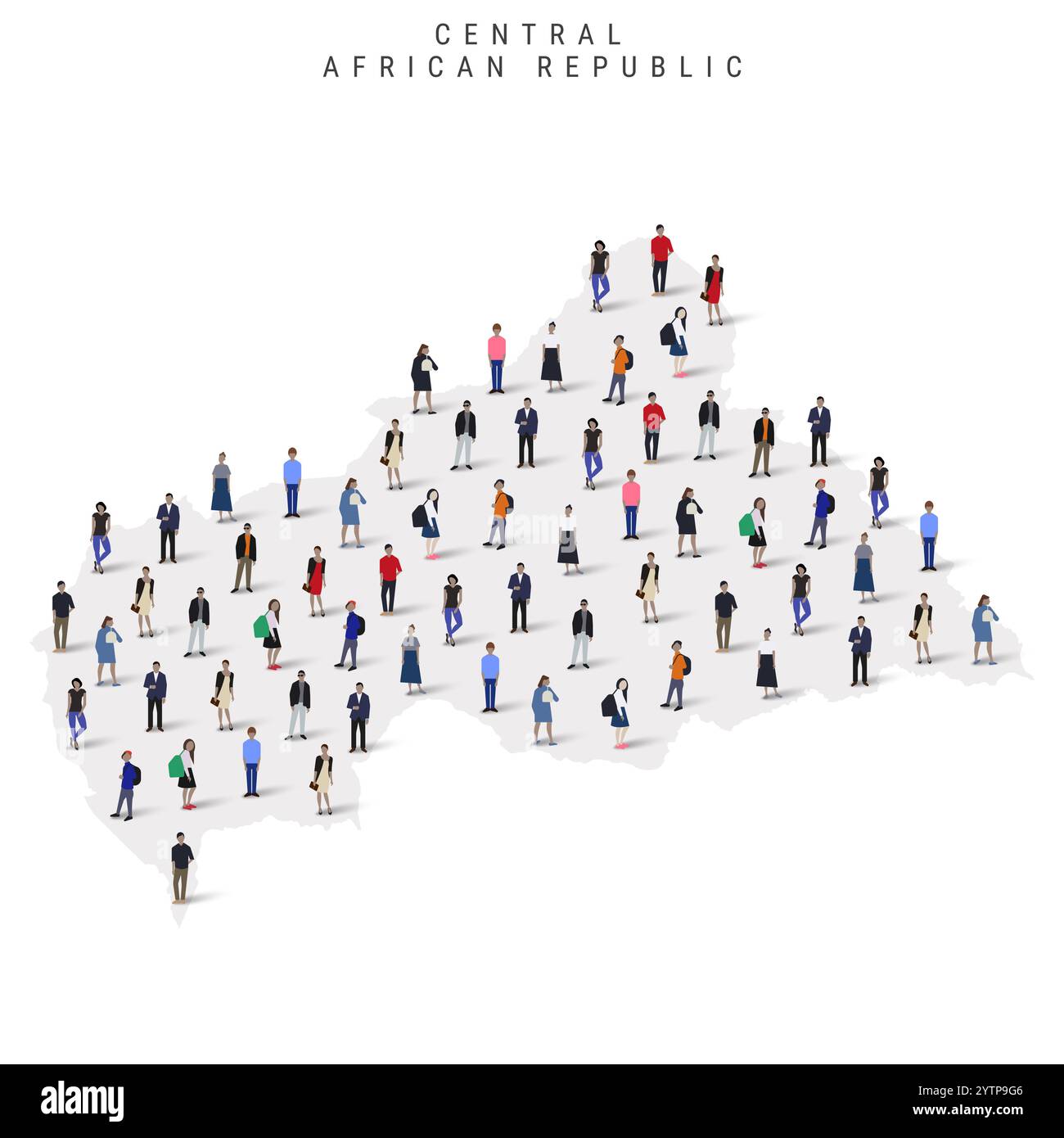 Central African Republic population map. Large group of people in a shape of CAR map. Flat ...