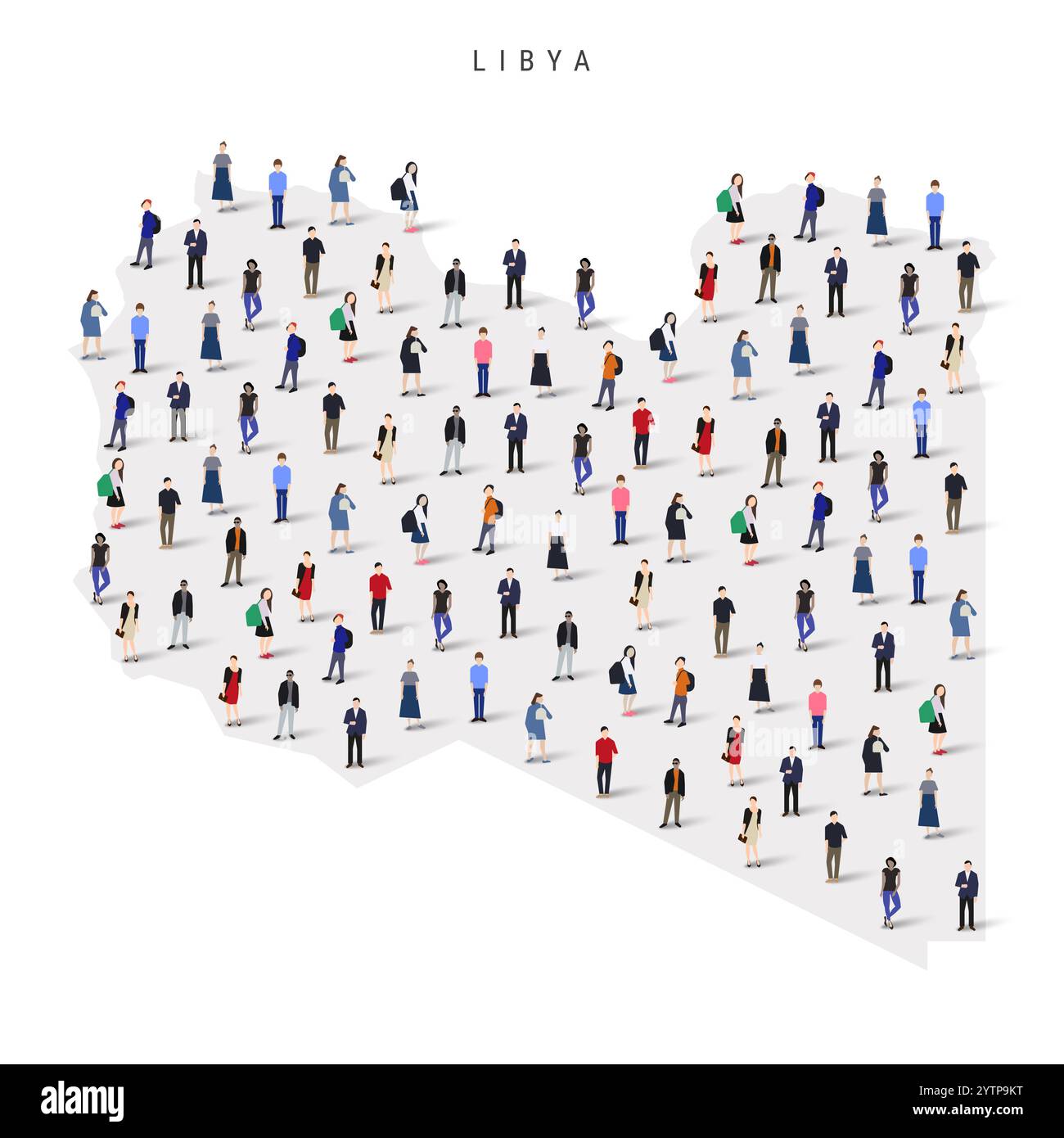 Libya population map. Large group of people in a shape of Libyan map ...