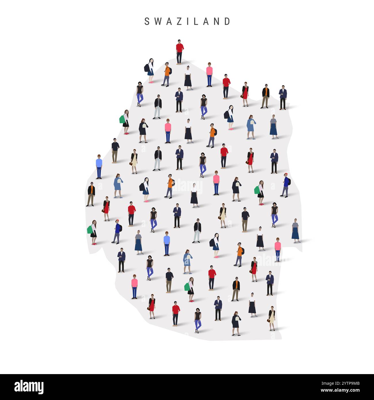 Swaziland population map. Large group of people in a shape of Eswatini ...