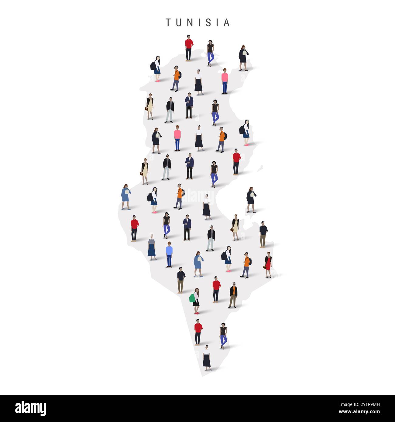 Tunisia population map. Large group of people in a shape of Tunisian map. Flat vector ...