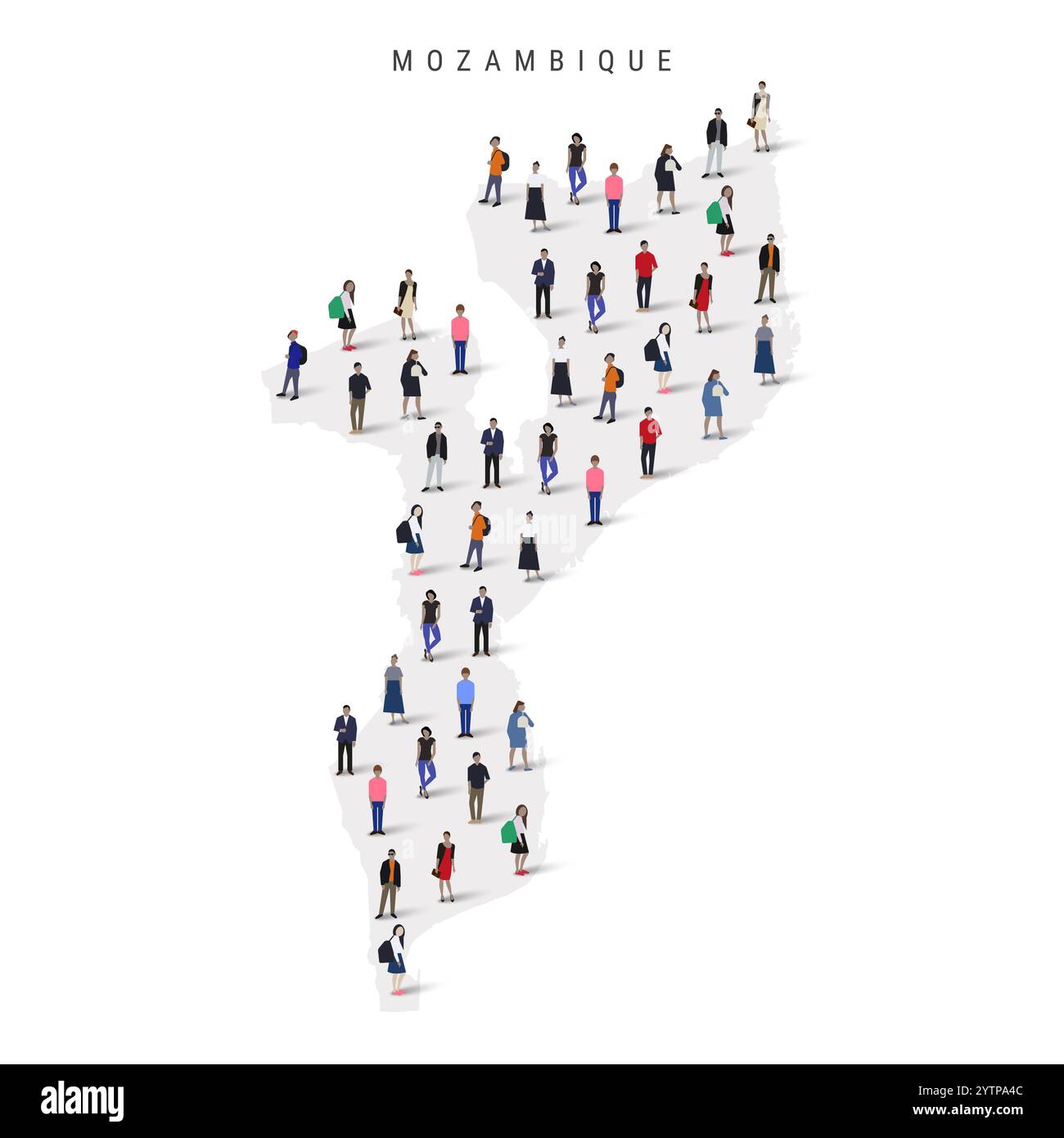 Mozambique population map. Large group of people in a shape of Mozambican map. Flat vector ...