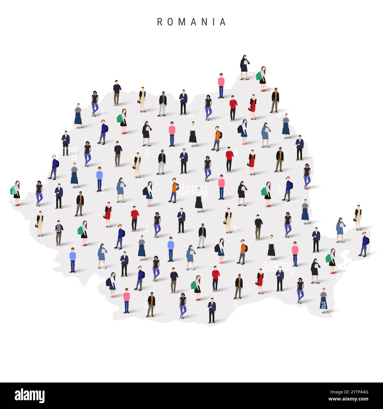 Romania population map. Large group of people in a shape of Romanian ...