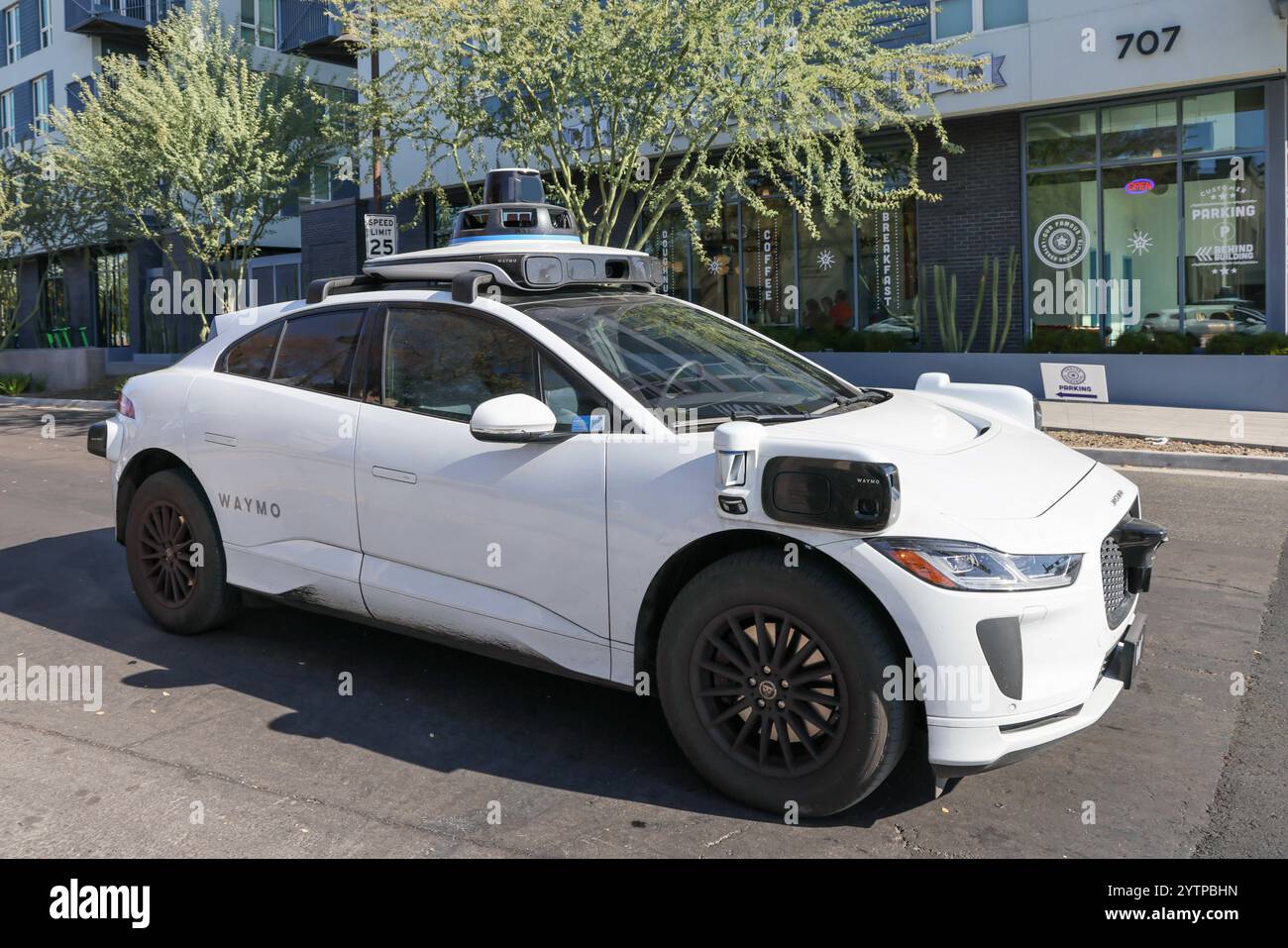 Tempe, USA. 06th Dec, 2024. A Waymo self-driving Jaguar I-PACE electric ...