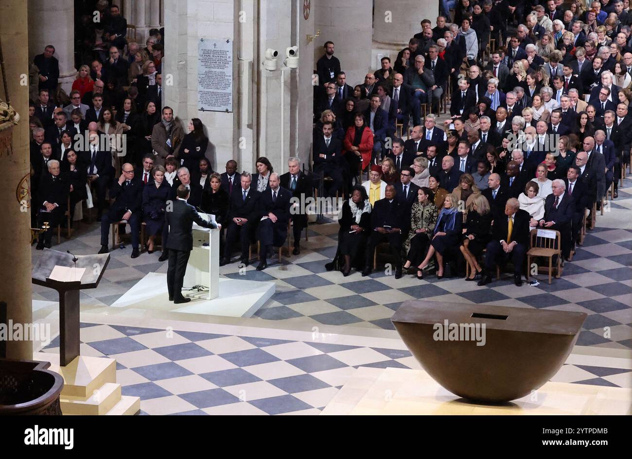 Paris, France. 07th Dec, 2024. Discours d'Emmanuel Macron attending ...