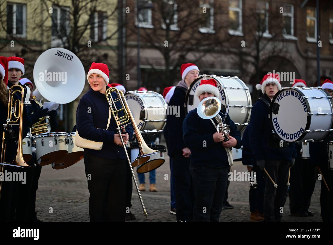 Helsingborg, Skåne, Sweden. December 1 2024. Christmas market. Marching ...