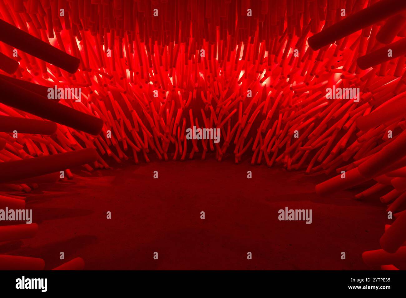 An Abstract Red Environment Featuring Various Organic Shapes and ...