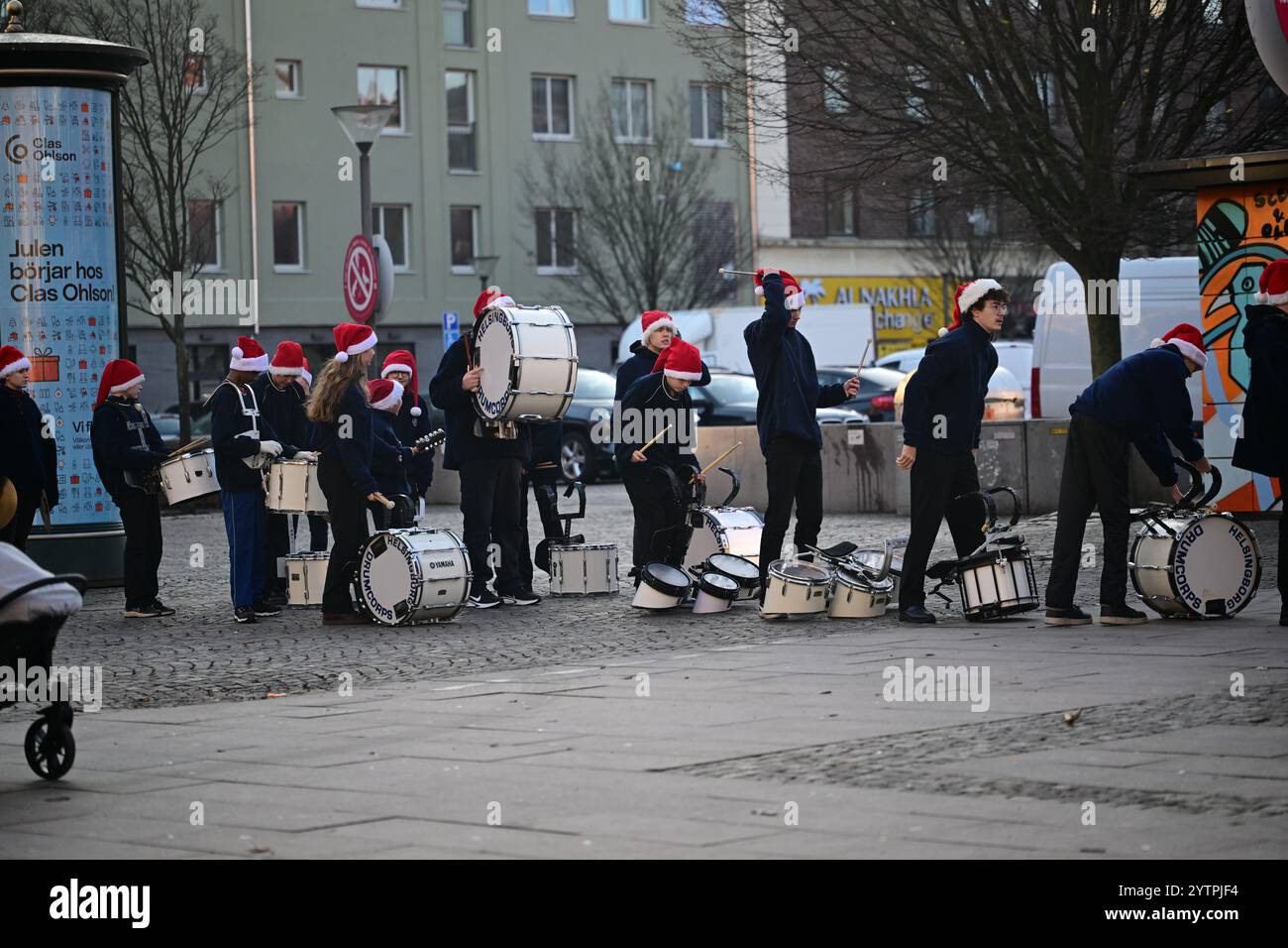 Helsingborg, Skåne, Sweden. December 1 2024. Christmas market. Marching ...