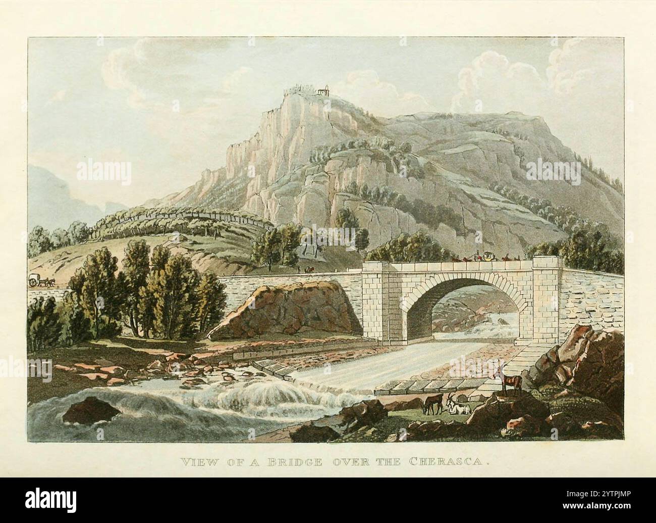 Bridge of Cherasca, Simplon Road, Italy. . Vintage Lithograph along the ...