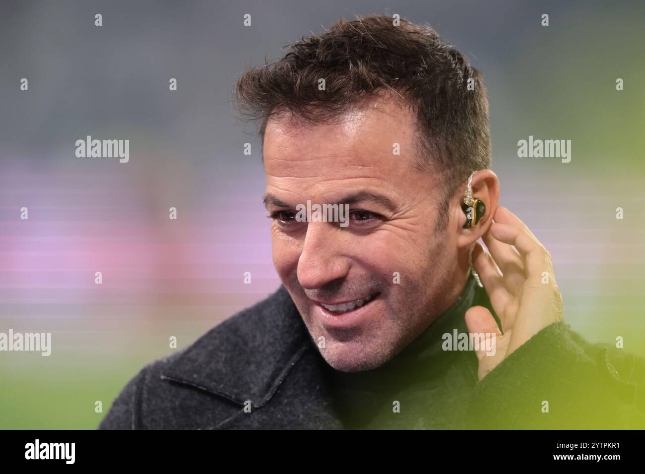 Turin, Italy. 7th Dec, 2024. Former player and Juventus Legend Alessandro Del Piero reacts as he ...